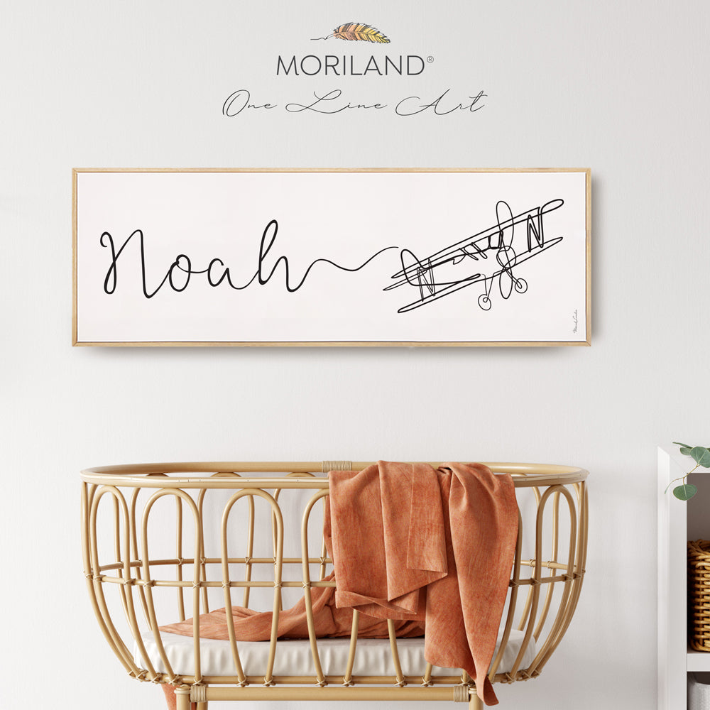 Custom Name One Line Drawing with Airplane - Framed Canvas Print – MORILAND