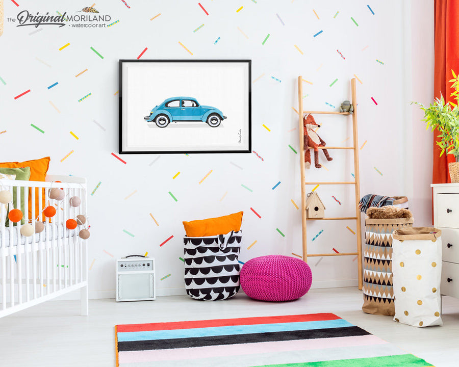 Retro Blue Car Print - Printable Art – MORILAND